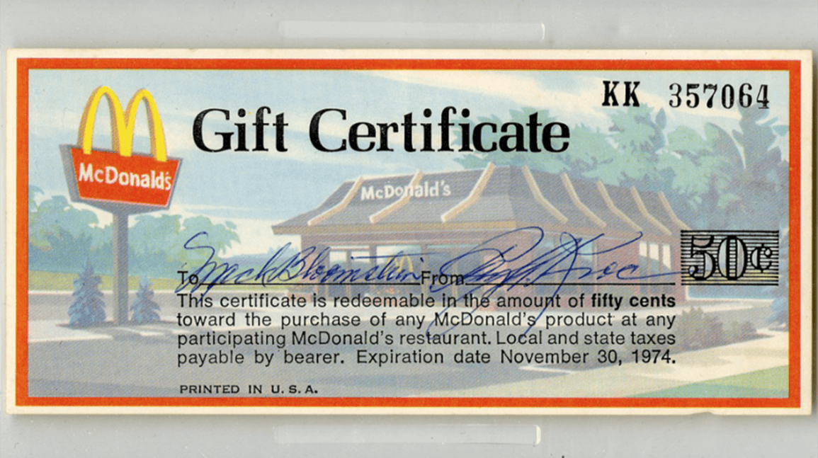 McDonald's 50-cent gift certificate, signed by Ray Kroc, sells for ...