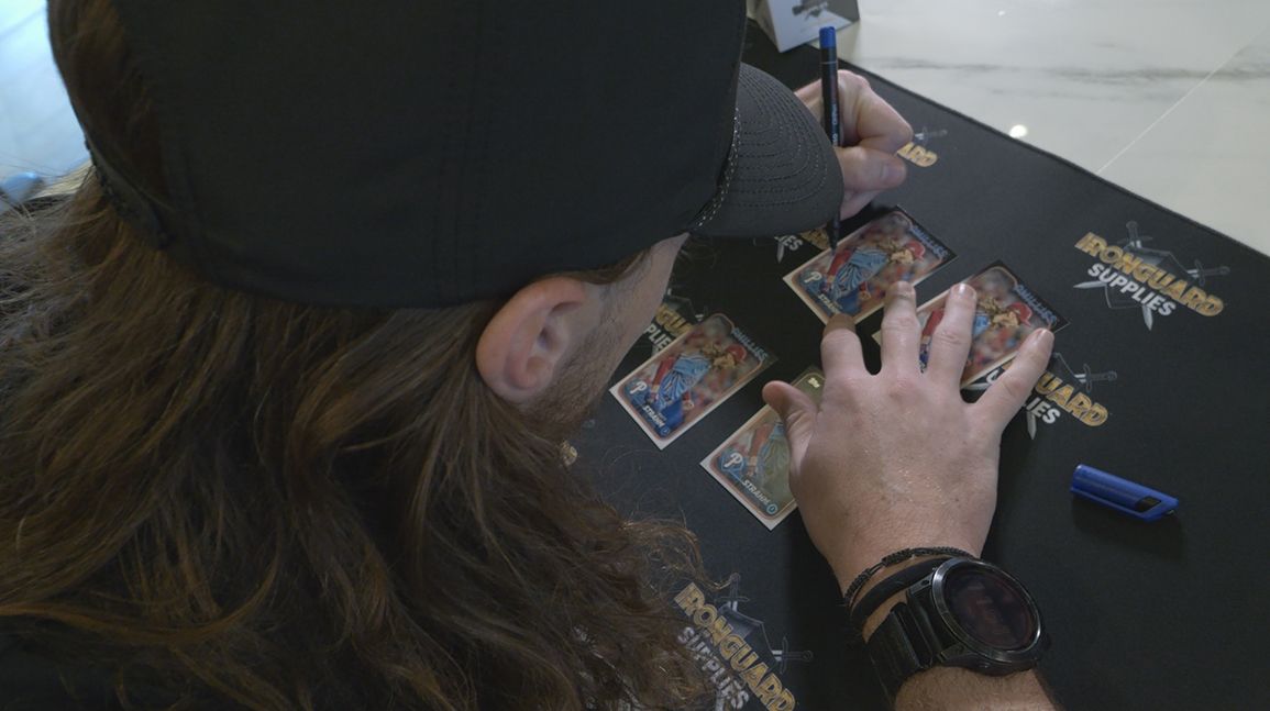 Phillies' Matt Strahm to pitch with Topps cards in back pockets at All ...